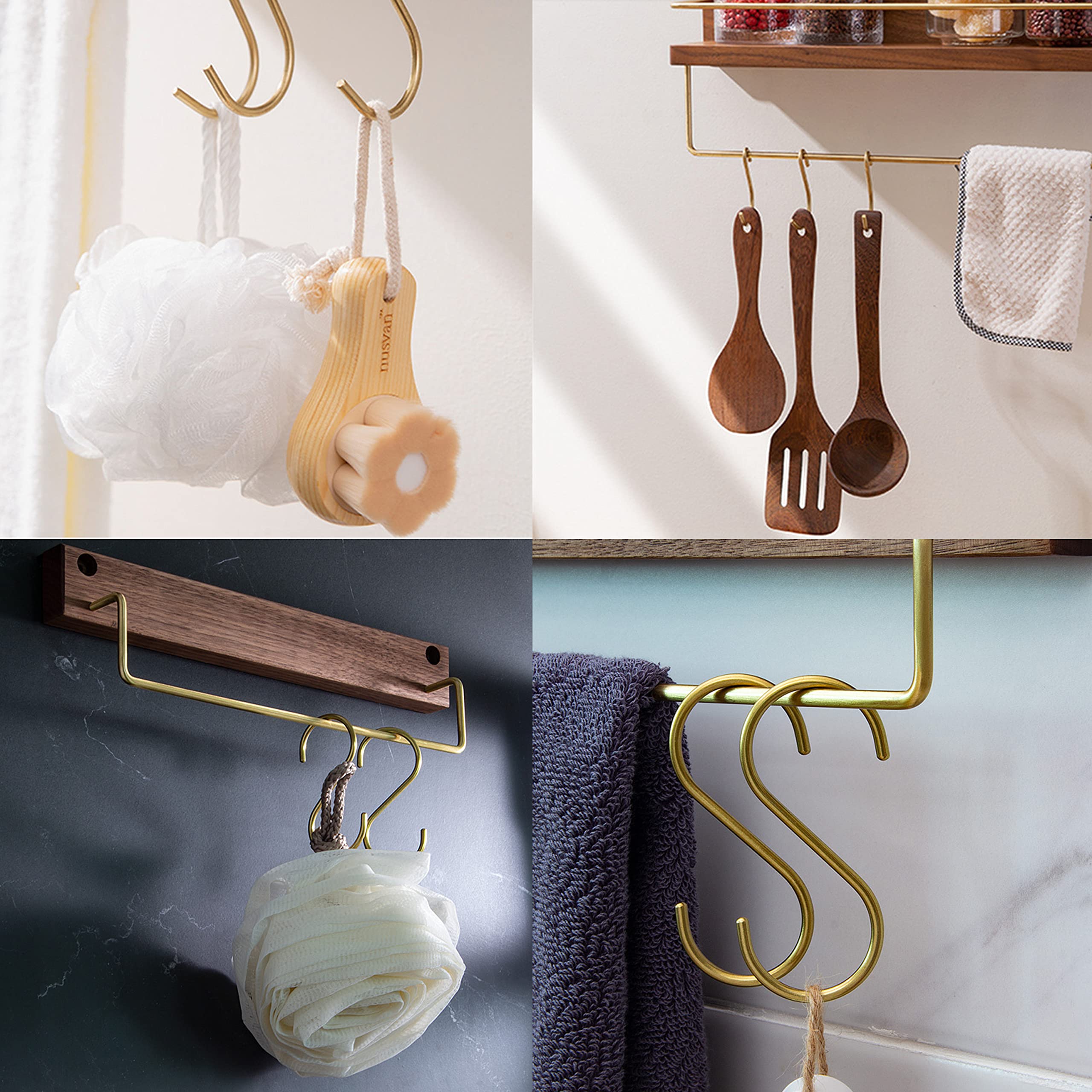 12 Pieces Brass S Shaped Hooks, Gold Coat Clothes Towel Hangers, Kitchen Pots Pans Coffee Cups Rack Hooks