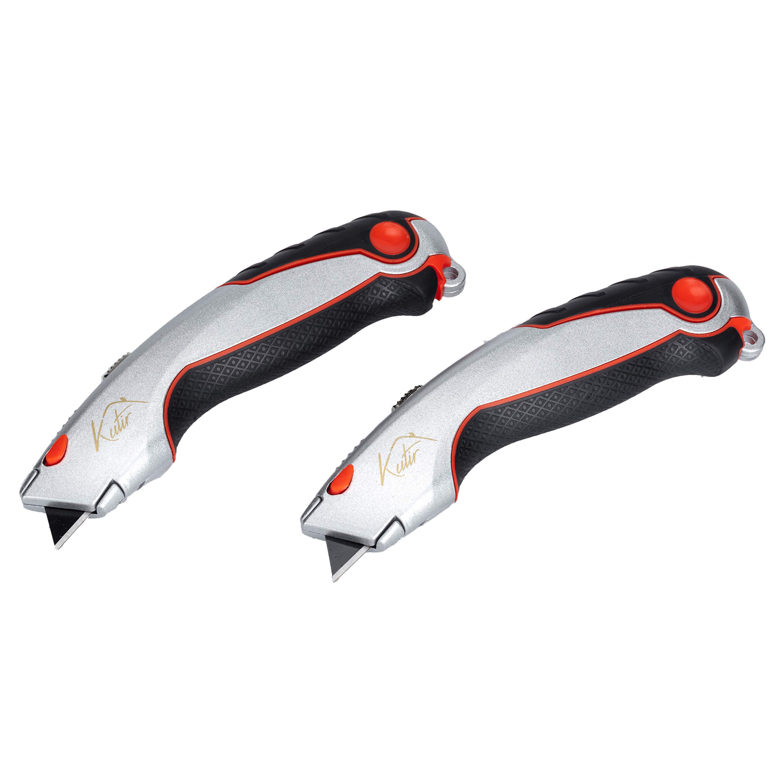 Utility Knife by Kutir (Set of 2) - Retractable Razor Knife Set, Self Loading Replaceable Extra Blades - Box Cutter with Locking Razor Knife, Opens Package