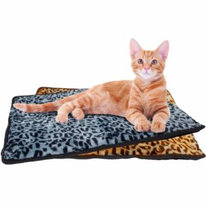 downtown pet supply thermal cat bed - insulated cat mat with aluminum film & sherpa backing - washer safe faux fur cover - self-warming nap - connectable, large - animal print grey - 31 x 18in