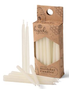 hyoola beeswax birthday candles – 24 pack mini birthday candles - all natural 100% unscented pure beeswax candles - handmade in the usa - white