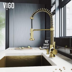 VIGO VG02001MGK2 19" H Edison Single-Handle with Pull-Down Sprayer Kitchen Faucet with Soap Dispenser in Matte Gold