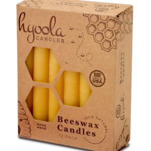 Hyoola Beeswax Candles 12 Pack - All Natural 100% Beeswax Tree Candles - 1/2 Inch Candles - Handmade in The USA - Yellow