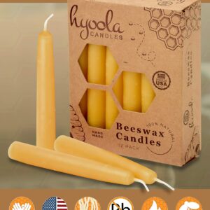 Hyoola Beeswax Candles 12 Pack - All Natural 100% Beeswax Tree Candles - 1/2 Inch Candles - Handmade in The USA - Yellow