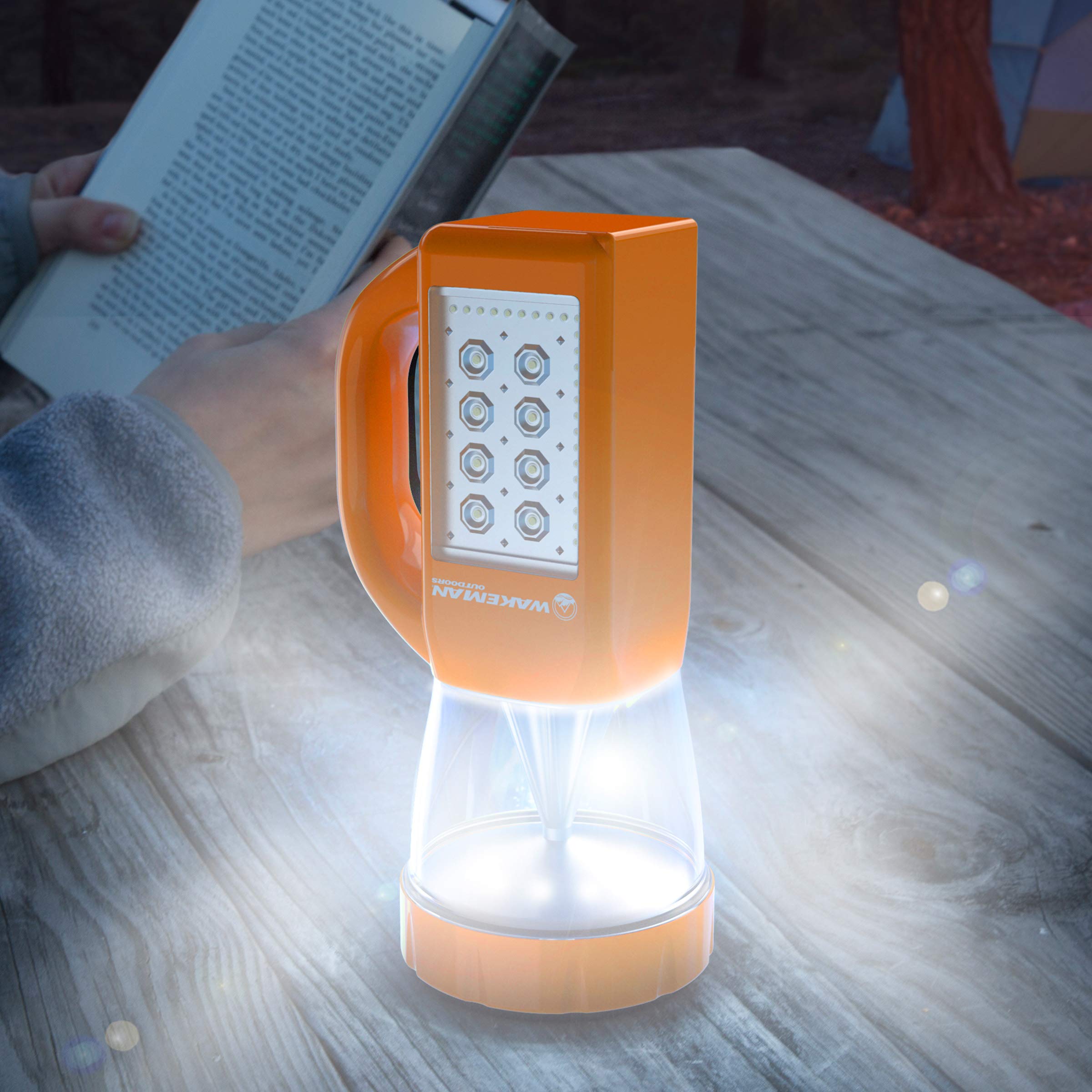 Wakeman LED Lantern Flashlight Combo - Portable 3-in-1 Lightweight Lamp with Side Panel Light for Camping, Hiking & Emergencies Outdoors (Orange)