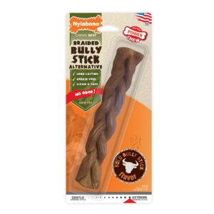 nylabone power chew braided rawhide bully stick alternative nylon chew toy for dogs, dog toys for aggressive chewers, beef flavor, large/giant (1 count)