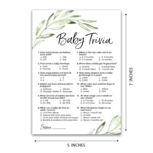 GREENERY Baby Shower Game — BABY TRIVIA Games — Pack of 25 — Fun Baby Facts Games, Floral, Green, Olive Branch Baby Shower Activity, Rustic Gender Neutral Baby Shower Games, G320-TRV