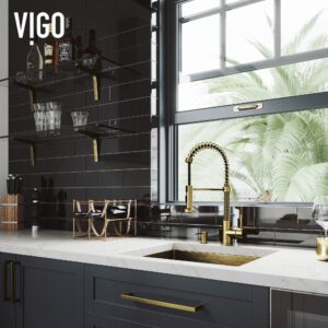 VIGO VG02001MGK2 19" H Edison Single-Handle with Pull-Down Sprayer Kitchen Faucet with Soap Dispenser in Matte Gold