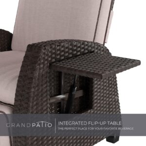 Grand patio Outdoor Recliner Moor Lay Flat Recliner with Flip Table Push Back Wicker Reclining Lounge Chair Flax