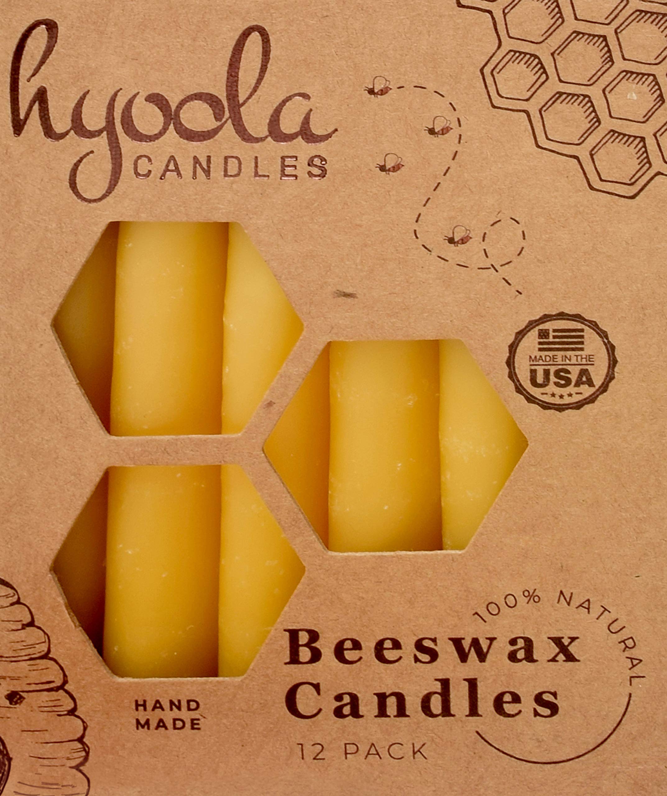 Hyoola Beeswax Candles 12 Pack - All Natural 100% Beeswax Tree Candles - 1/2 Inch Candles - Handmade in The USA - Yellow