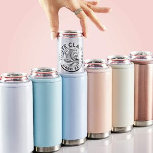 Maars Skinny Can Cooler for Slim Beer & Hard Seltzer | Stainless Steel 12oz Sleeve, Double Wall Vacuum Insulated Drink Holder - Glitter Rosewood