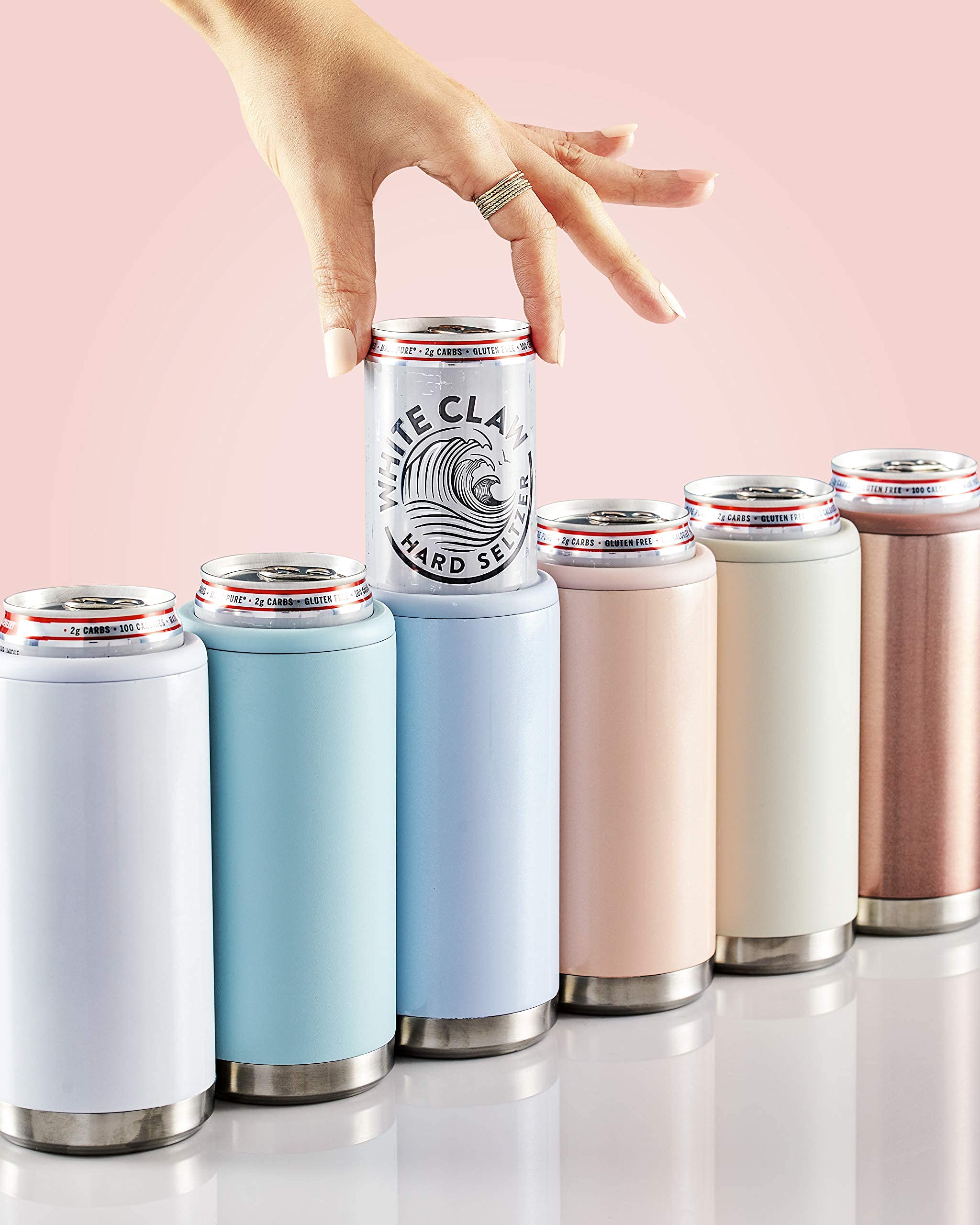 Maars Skinny Can Cooler for Slim Beer & Hard Seltzer | Stainless Steel 12oz Sleeve, Double Wall Vacuum Insulated Drink Holder - Glitter Rosewood