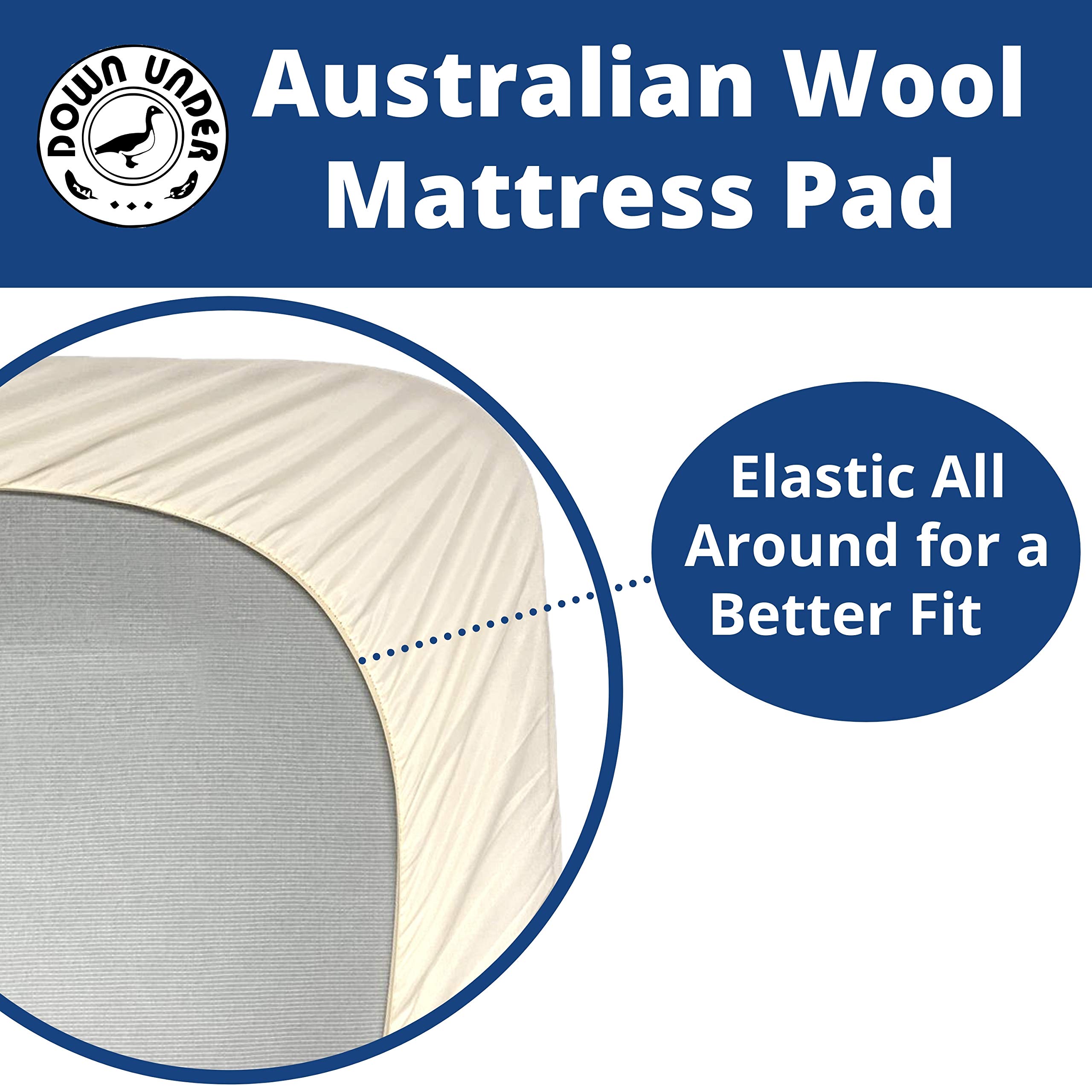 Down Under Wool Mattress Topper, King Size 100% Australian Wool Mattress Pad, 15" Deep Pocket & 0.5" Fleece Padding, Woolmark Certified Organic Mattress Protector, All Season Breathable Mattress Case