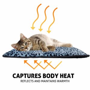 Downtown Pet Supply Thermal Cat Bed - Insulated Cat Mat with Aluminum Film & Sherpa Backing - Washer Safe Faux Fur Cover - Self-Warming Nap - Connectable, Large - Animal Print Grey - 31 x 18in