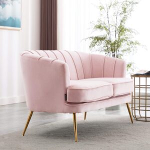 Artechworks Contemporary Velvet Loveseat Chair with Gold-Finished Metal Legs, 2-Seat Sofa for Living Room, Bedroom, Home Office, Pink