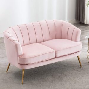 artechworks contemporary velvet loveseat chair with gold-finished metal legs, 2-seat sofa for living room, bedroom, home office, pink