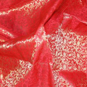 Red Brocade Art Silk Fabric Wedding Lehenga Skirt Solid Pattern Fabric for Sewing Crafting Home Decor by The Yard