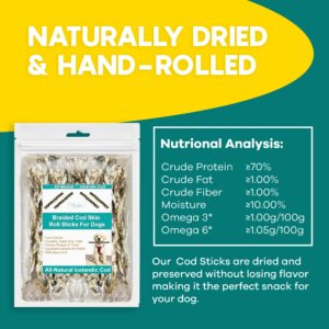 Ocean Tides Braided Icelandic Atlantic Cod Skins for Dogs and Cats, Fish Skin Dog Treats, Cod Sticks for Dogs, Dried Lean Crunch Sticks for Dog - 16 oz