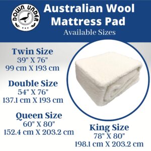 Down Under Wool Mattress Topper, King Size 100% Australian Wool Mattress Pad, 15" Deep Pocket & 0.5" Fleece Padding, Woolmark Certified Organic Mattress Protector, All Season Breathable Mattress Case