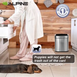 Alpine 6 L Stainless Steel Slim Open Trash Can - Compact Garbage Bin - Wide Access Top Slender Durable Receptacle with Sturdy Plastic Liner (1.6 Gal)