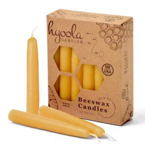 hyoola beeswax candles 12 pack - all natural 100% beeswax tree candles - 1/2 inch candles - handmade in the usa - yellow