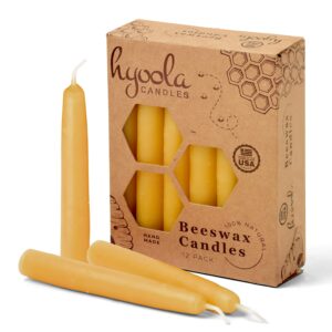 Hyoola Beeswax Candles 12 Pack - All Natural 100% Beeswax Tree Candles - 1/2 Inch Candles - Handmade in The USA - Yellow