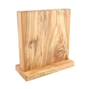 BOUMBI Beautiful Grain Wood Magnetic Knife Block with Strong Magnets, Double Side Cutlery Display Stand and Storage Rack (Olive Wood)