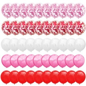 50pcs 12 inches latex balloons confetti balloons set - red & pink & white balloons helium balloons for valentines day bridal shower wedding party decorations supplies