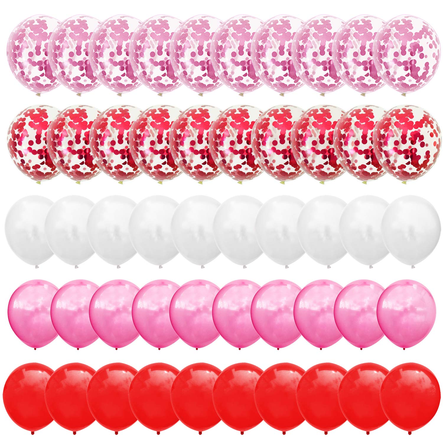 50PCS 12 Inches Latex Balloons Confetti Balloons Set - Red & Pink & White Balloons Helium Balloons for Valentines Day Bridal Shower Wedding Party Decorations Supplies