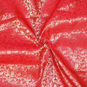 red brocade art silk fabric wedding lehenga skirt solid pattern fabric for sewing crafting home decor by the yard