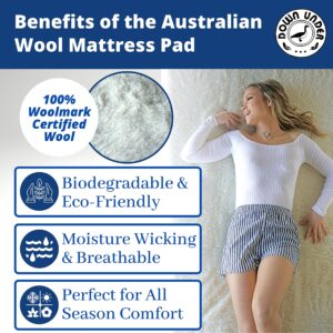 Down Under Wool Mattress Topper, King Size 100% Australian Wool Mattress Pad, 15" Deep Pocket & 0.5" Fleece Padding, Woolmark Certified Organic Mattress Protector, All Season Breathable Mattress Case