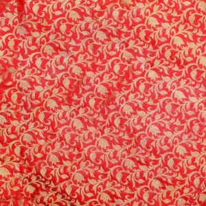 Red Brocade Art Silk Fabric Wedding Lehenga Skirt Solid Pattern Fabric for Sewing Crafting Home Decor by The Yard