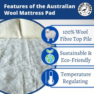 Down Under Wool Mattress Topper, King Size 100% Australian Wool Mattress Pad, 15" Deep Pocket & 0.5" Fleece Padding, Woolmark Certified Organic Mattress Protector, All Season Breathable Mattress Case