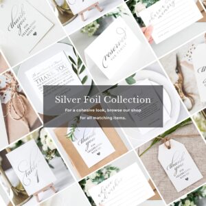 Bliss Collections Wedding Reception Thank You Cards, Pack of 50 Real SILVER Foil Cards, Great Addition to Your Table Centerpiece, Place Setting, Wedding Decorations, Each Card is 4x6, Made in the USA