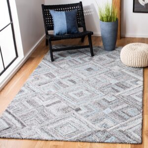 safavieh abstract collection accent rug - 4' x 6', grey & turquoise, handmade wool & viscose, ideal for high traffic areas in entryway, living room, bedroom (abt642f)