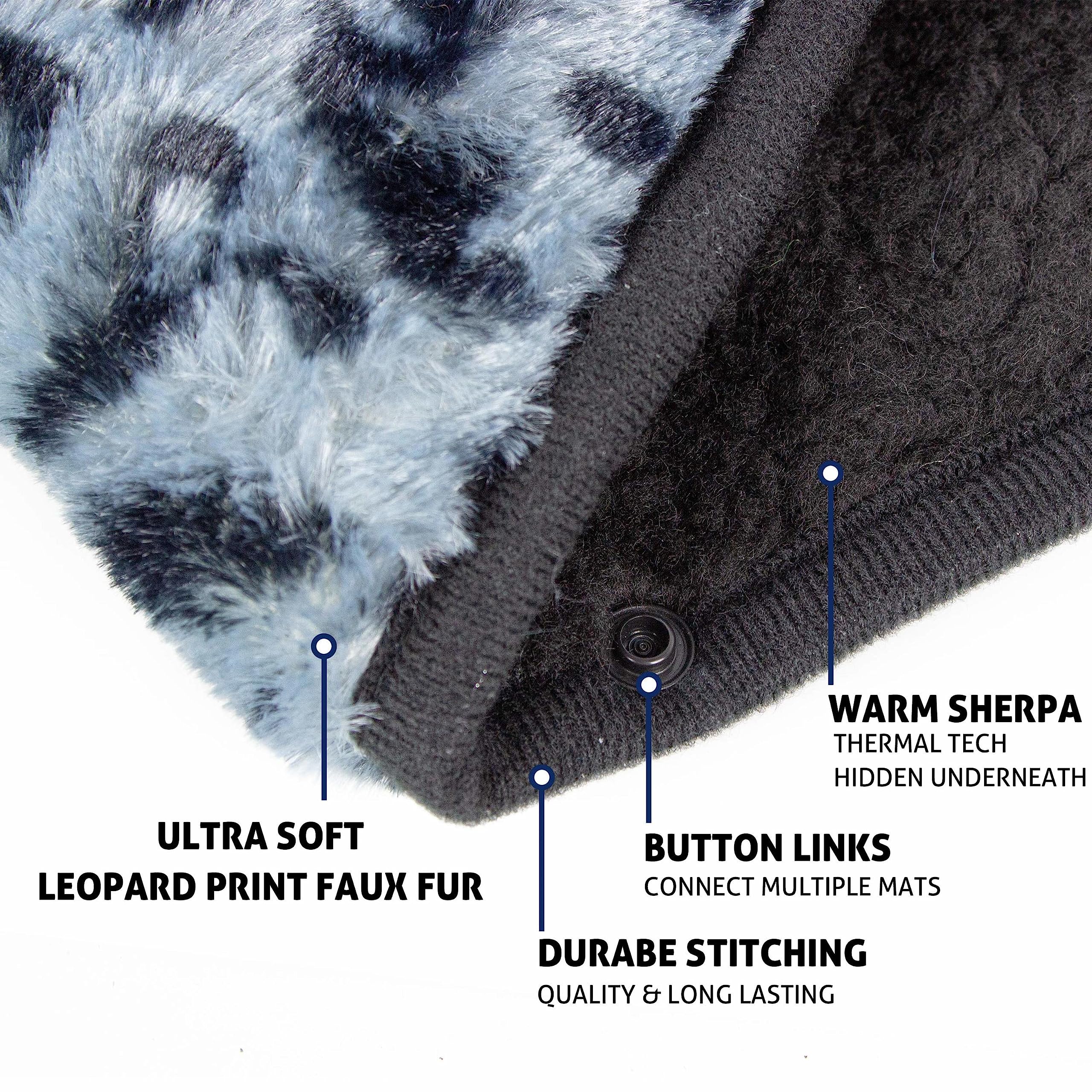 Downtown Pet Supply Thermal Cat Bed - Insulated Cat Mat with Aluminum Film & Sherpa Backing - Washer Safe Faux Fur Cover - Self-Warming Nap - Connectable, Large - Animal Print Grey - 31 x 18in