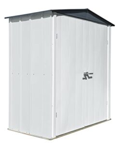 arrow shed designed 6' x 3' x 6' compact outdoor metal backyard, patio, and garden shed kit, flute gray and anthracite