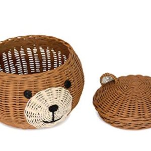 G6 COLLECTION Bear Rattan Storage Basket With Lid Decorative Bin Home Decor Hand Woven Shelf Organizer Cute Handmade Handcrafted Gift Art Decoration Artwork Wicker Bear (Bear Head)