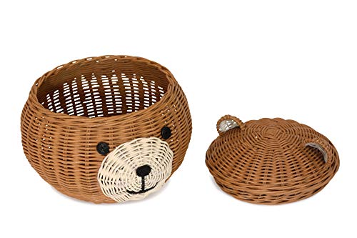 G6 COLLECTION Bear Rattan Storage Basket With Lid Decorative Bin Home Decor Hand Woven Shelf Organizer Cute Handmade Handcrafted Gift Art Decoration Artwork Wicker Bear (Bear Head)