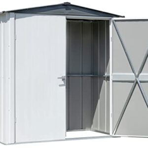 Arrow Shed Designed 6' x 3' x 6' Compact Outdoor Metal Backyard, Patio, and Garden Shed Kit, Flute Gray and Anthracite