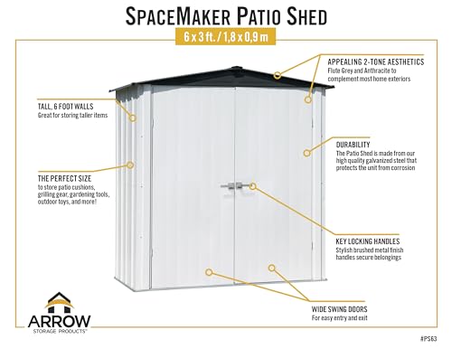 Arrow Shed Designed 6' x 3' x 6' Compact Outdoor Metal Backyard, Patio, and Garden Shed Kit, Flute Gray and Anthracite