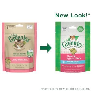 FELINE GREENIES Adult Natural Dental Care Cat Treats, Savory Salmon Flavor, 2.1 oz. Pouch