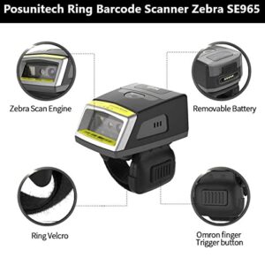 Posunitech 1D 2D Wireless Bluetooth Mini Ring Barcode Scanner IP65 EF02 Zebra SE4107 with TPU+PC & 550mAh Battery Replaceable & Battery Charger for IOS Android