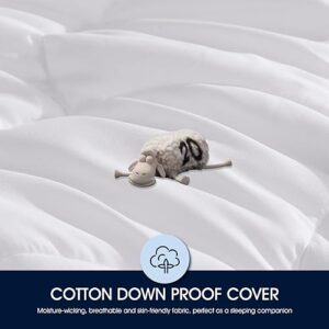 Serta Feather and Down Fiber Pillow Top Mattress Topper Queen Size - 233 Thread Count 100% Cotton Mattress Pad Ultra Soft 2-Inch Support Feather Bed-White