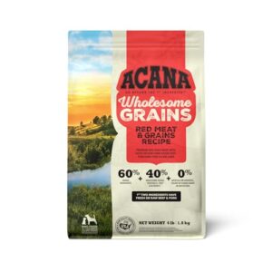 acana wholesome grains dry dog food, red meat and grains, gluten free, beef, pork, and lamb recipe, 4lb