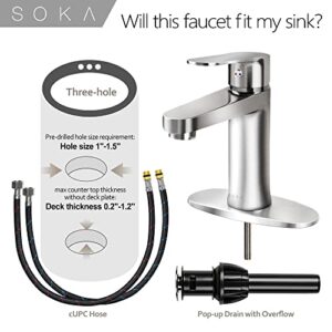 SOKA Bathroom Sink Faucet, Straight Head, Brushed Nickel