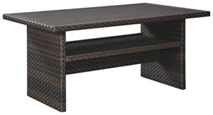 signature design by ashley outdoor easy isle multi-use resin wicker patio table, dark brown