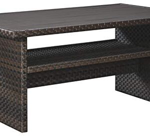 Signature Design by Ashley Outdoor Easy Isle Multi-Use Resin Wicker Patio Table, Dark Brown