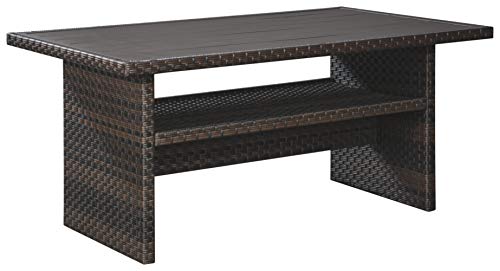 Signature Design by Ashley Outdoor Easy Isle Multi-Use Resin Wicker Patio Table, Dark Brown