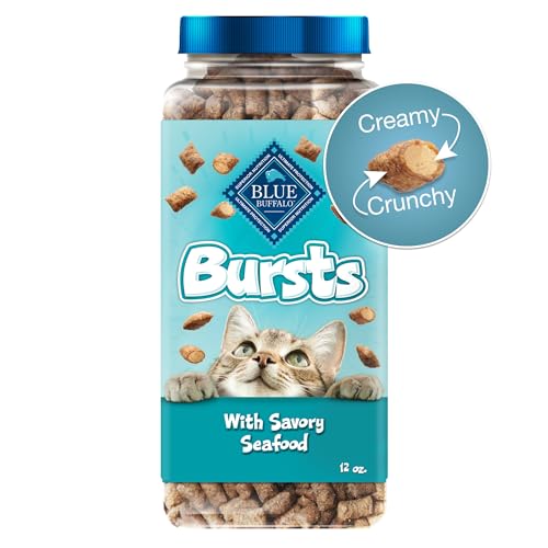 Blue Buffalo Bursts Crunchy & Creamy Cat Treats, Great for Training, Savory Seafood, 12-oz Tub