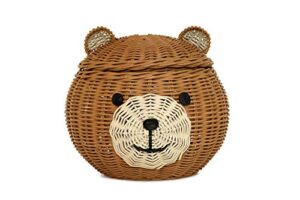 g6 collection bear rattan storage basket with lid decorative bin home decor hand woven shelf organizer cute handmade handcrafted gift art decoration artwork wicker bear (bear head)